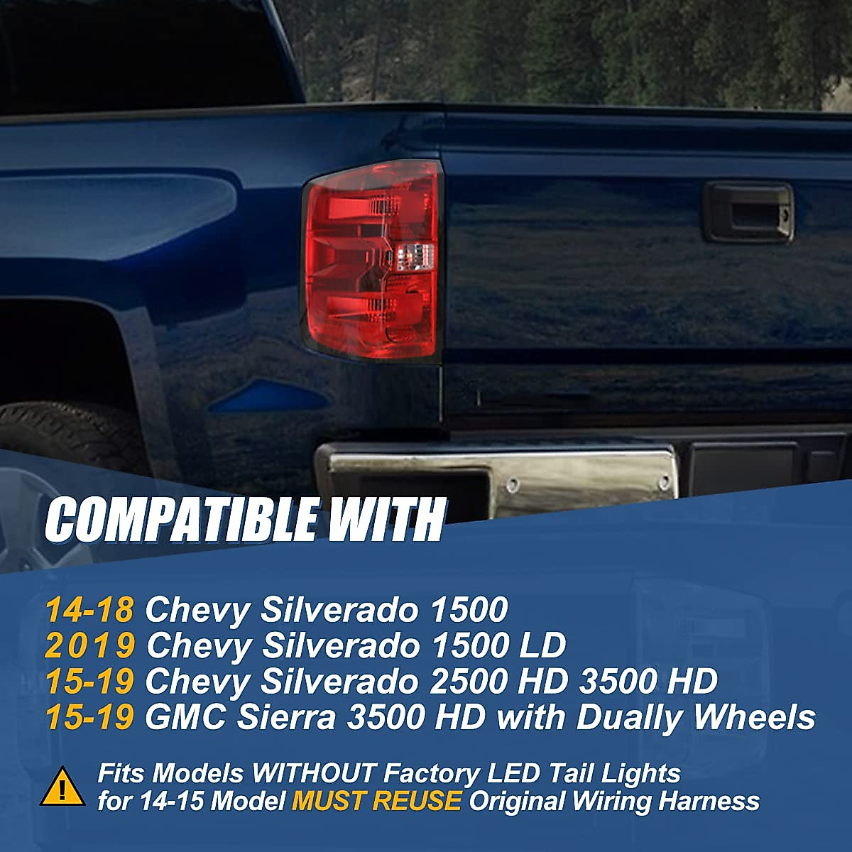 Auto Dynasty Factory Style Rear Tail Lights Brake Lamps with Wiring Harness Compatible with Chevy Silverado 1500 2500 3500 14-19, Driver Left Side, Red Lens