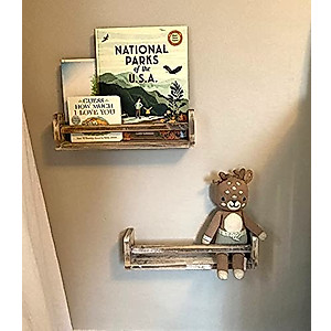 MASHBA Nursery Book Shelves -Rustic, Set of 2 Shelf - Wall Mounted Floating Bookshelf Organizer for Kids Room - Baby Hanging Wood Bookshelves Décor for Children's Bedroom