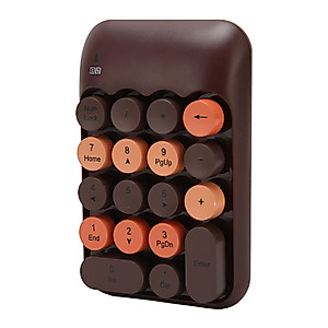 Retro Color 2.4GHz Numeric Keypad with USB Receiver for Laptop, Portable 18 Keys Wireless Number Pads Round Keycaps Auto Sleep Accounting Numpad Compatible with OS X (Coffee Color)