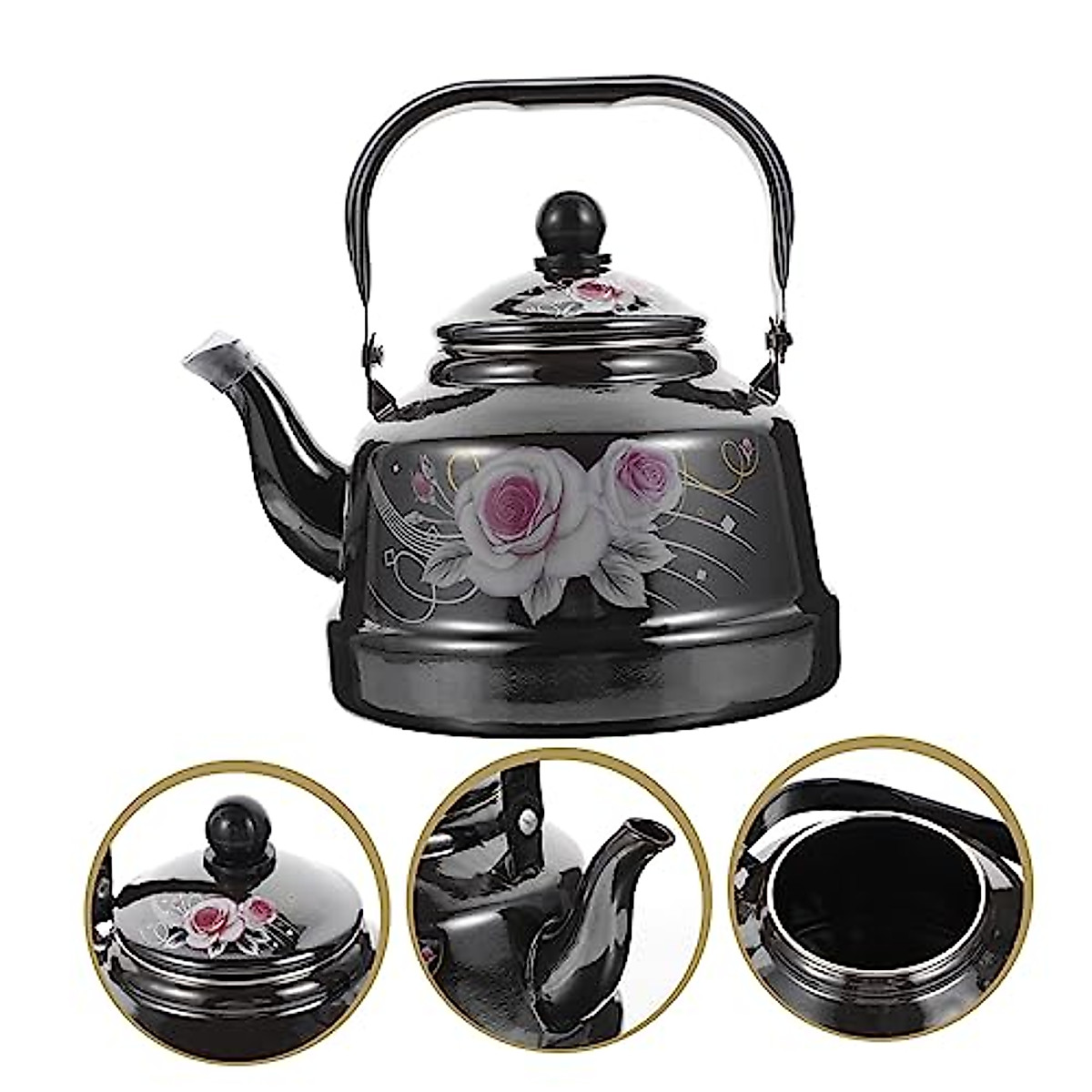 FELTECHELECTR Enamel Kettle Induction Tea Kettle Black Kettle Camping Kettle Porcelain Teapot Cast Iron Enamel Kettle Loose Leaf Teapot Black Retro Tea Pot Kitchen Kettle Enamel Water Pot Coffee