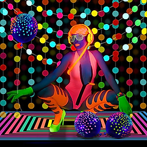 Glow In The Dark Party Supplies Glow Party Neon Party Supply Set, 98.4ft 6Rolls Blacklight Luminous Tape 14.4ft Neon Streamers Garland 25Pcs Fluorescent Neon Balloon Decor(Clear,Dot)