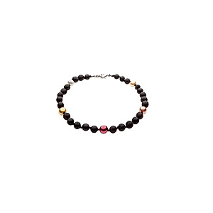 Genuine Amber Anklet From Baltic Sea Made with Unpolished Cherry & Shell Pearl 24 cm (9.4 Inches).