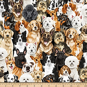 Timeless Treasures I Love My Dog Packed Realistic Dogs Multi, Fabric by the Yard