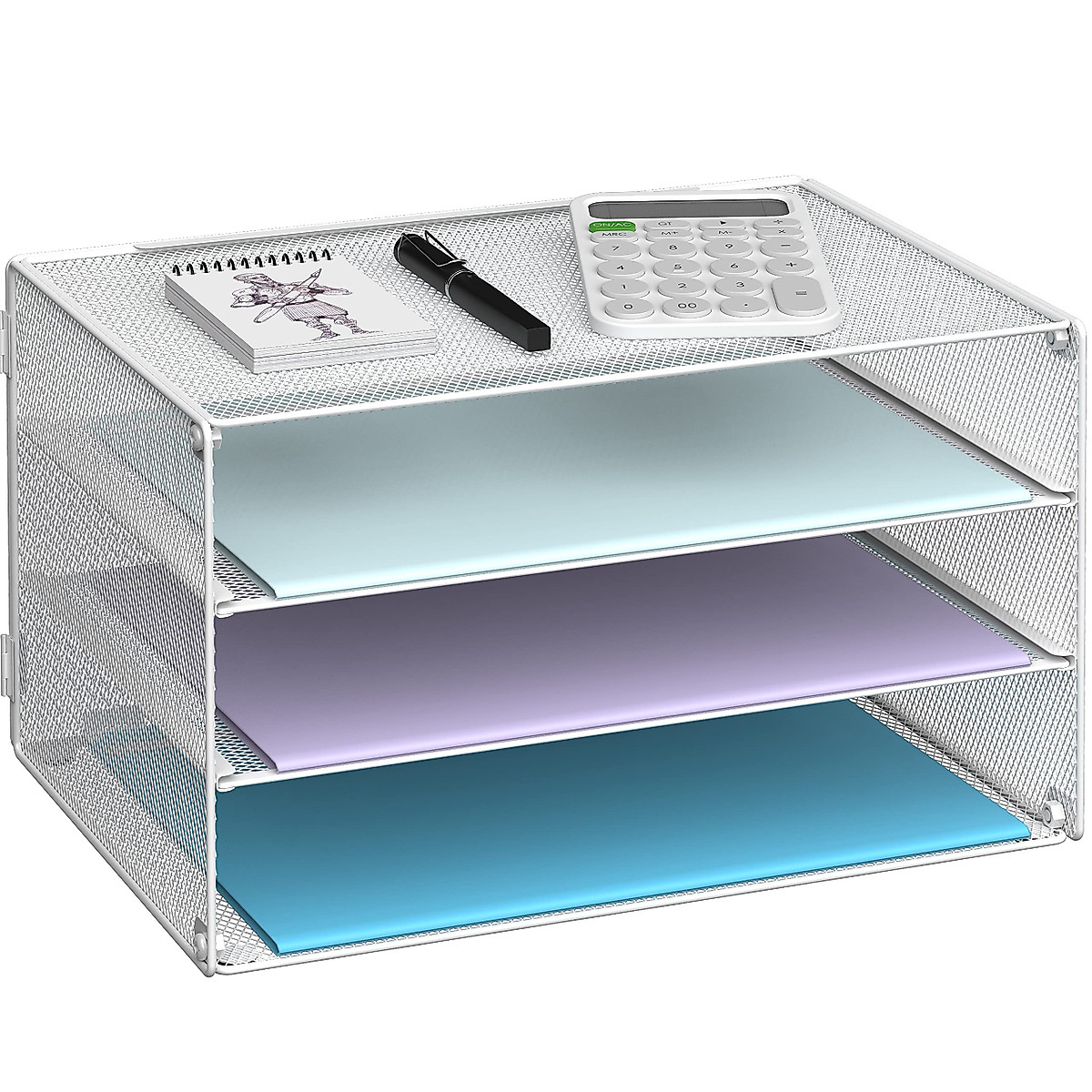 DALTACK 3 Tier Letter Tray Paper Organizer Mesh Metal Desk File Organizer for Home & Office, White