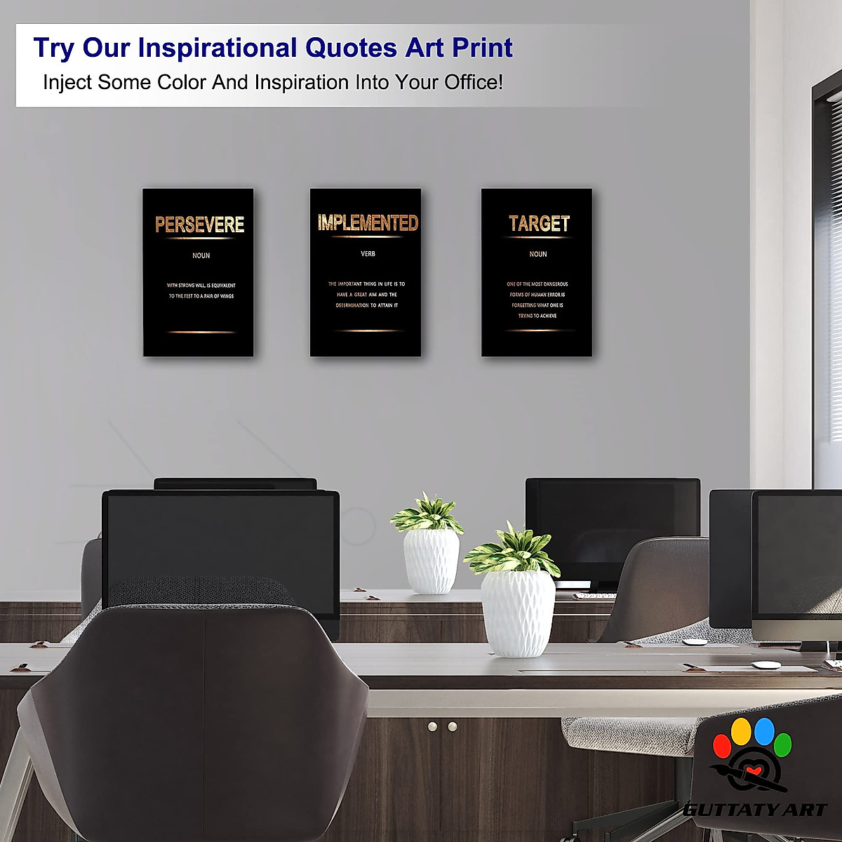 3-Panel Motivational Wall Art for Office, Inspirational Quotes Canvas Art for Home Office Wall Decor, Persevere-Implemented-Target Inspiring Affirmations Positive Words for Company Decor(12”x18”x3Pcs)