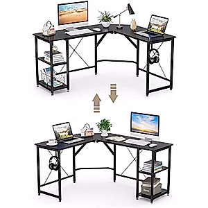 fukifuki L-Shaped Gaming Desk, 59.1" Corner Computer Office Desk, Writing Workstation,with Adjustable Shelves, Space-Saving, Easy to Assemble (Black)
