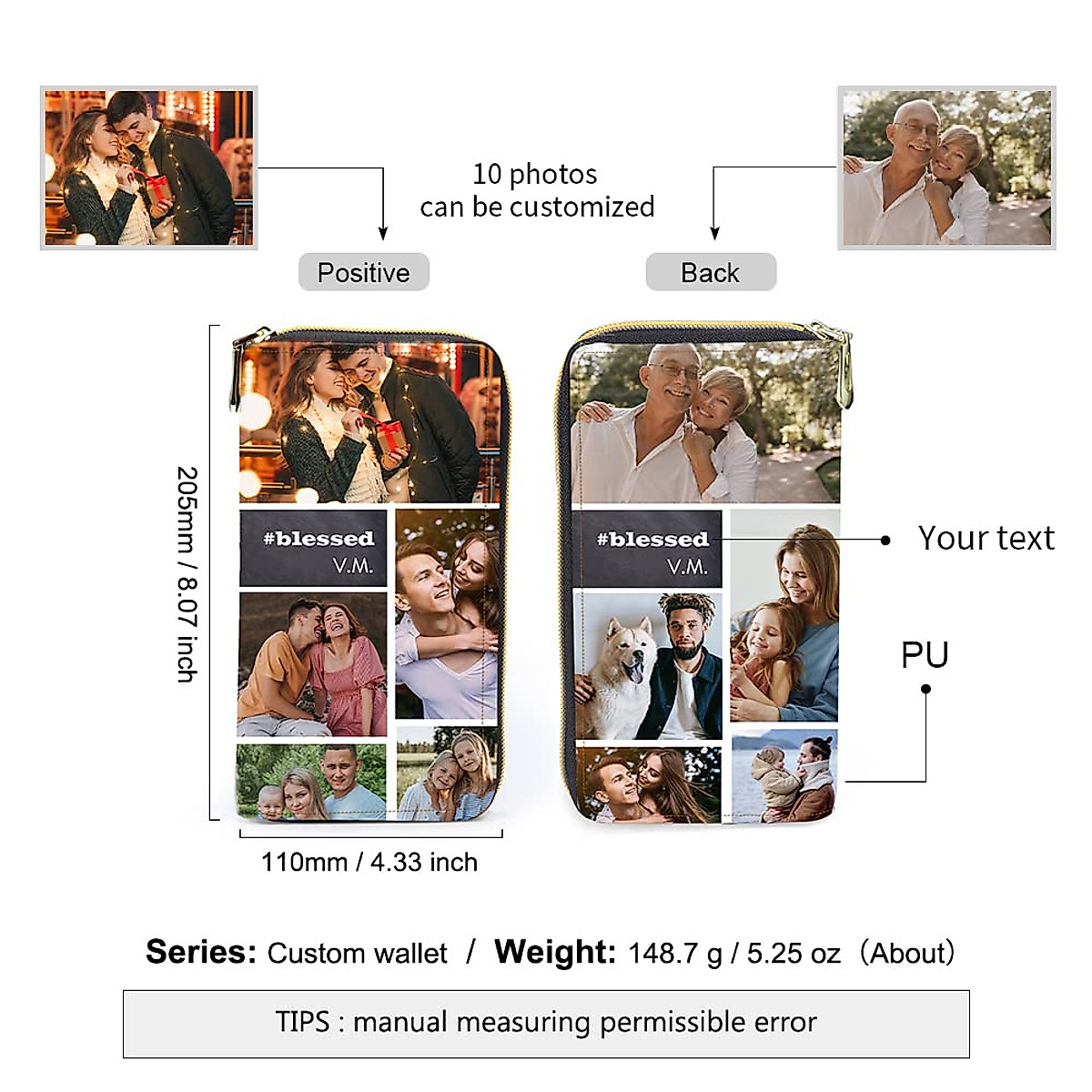 Gemszoo Women's Custom Photo Wallet Personalized Engraved Picture Name Handbag Long Credit Card Holder Zip Around Clutch (Style 2)