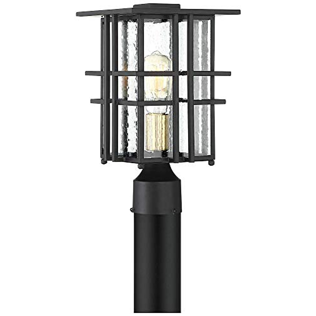 Possini Euro Design Arley Modern Outdoor Post Light Fixture Black Geometric Frame 13 3/4" Seedy Glass for Exterior Barn Deck House Porch Yard Patio Outside Garage Front Door Garden Home Roof Lawn