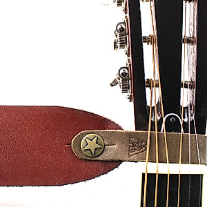 Walker And Williams AT-1-DBRN Distressed Brown Premium Leather Acoustic Guitar Strap Button Headstock Adaptor For Acoustic, Electric, And Bass Guitars