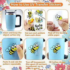 6 Sheets Bee Rub On Transfers for Crafts, 5.5 x 4 Inch Rub On Transfers Stickers, Bee Rub-On Transfers Decals for DIY Wood Paper Water Bottle (Bee)