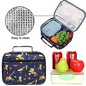 Lunch Bags for Kids Boys Insulated Lunch Boxes Cooler Toddler Lunch Tote Bag Thermo Picnic Bag for School Children(Truck-Navy Blue)