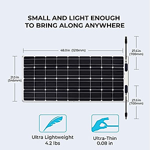 Renogy Flexible Solar Panel 100 Watt 12 Volt Monocrystalline Semi-Flexible Bendable Mono Off-Grid Charger for Marine RV Cabin Van Car Uneven Surfaces