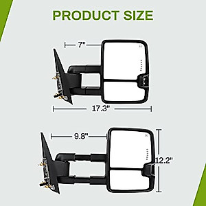 AUTOSAVER88 Towing Mirrors Compatible with 1999-2002 Chevy Silverado Sierra 1500 2500, 2001-2002 GMC Yukon XL Denali, LED Turn Signal Light Power Heated Telescoping Tow Mirrors Pair Set Black