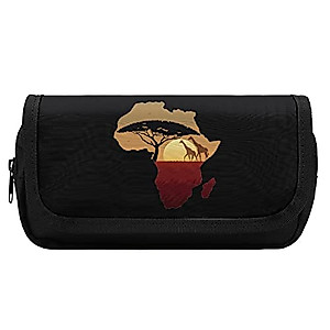 African Safari Giraffe Pencil Case with Two Large Compartments Pocket Big Capacity Storage Pouch Pencil Bag for School Teen Adult