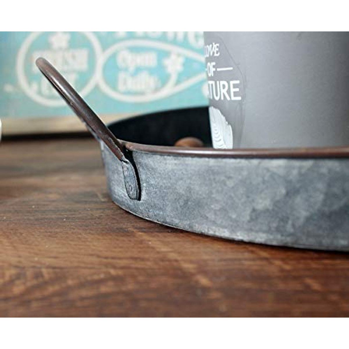 Funerom 10.2 inchs Round Galvanized Metal Round Tray with Handles