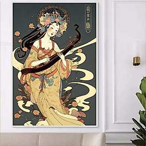 Home Decor Garden Decor Oil Paint Printing - The Moon Mermaid, Watercolour Modern Pictures Fashion Craft Birthdays Gifts for Friends 12X16in Unframed