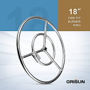 GRISUN Cobalt Blue Fire Glass for Fire Pit 1/2 Inch High Luster Reflective Tempered Glass Rocks, 18 Inch Fire Pit Burner Ring and Installation Kit