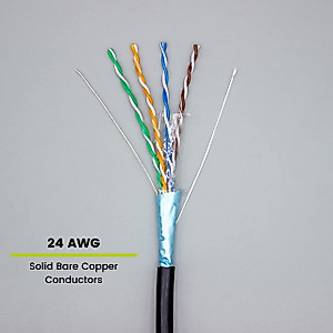 trueCABLE Cat5e Outdoor, Shielded F/UTP, 1000ft, UV Resistant, CMX Rated, Black, 24AWG Solid Bare Copper, 350MHz, PoE++ (4PPoE), ETL Listed, Bulk Ethernet Cable