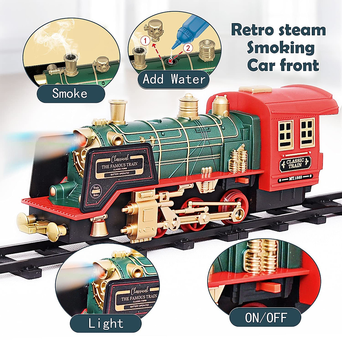 Train Set - Trains USB Charging Battery and Remote Control - 2022 Christmas Train Toys - Steam Locomotive Engine, Cargo Car and Train Tracks - Train Toy for 3 4 5 6 + years old Kids