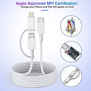 6 FT iPad Charger with Lightning to USB C Adapter, [Apple MFi Certified] iPad Charger +USB C to C Cable +USB C to iOS Adapter, USB C Female to Lightning Male Adapter for iPad/iPad Air/iPad Mini/iPhone