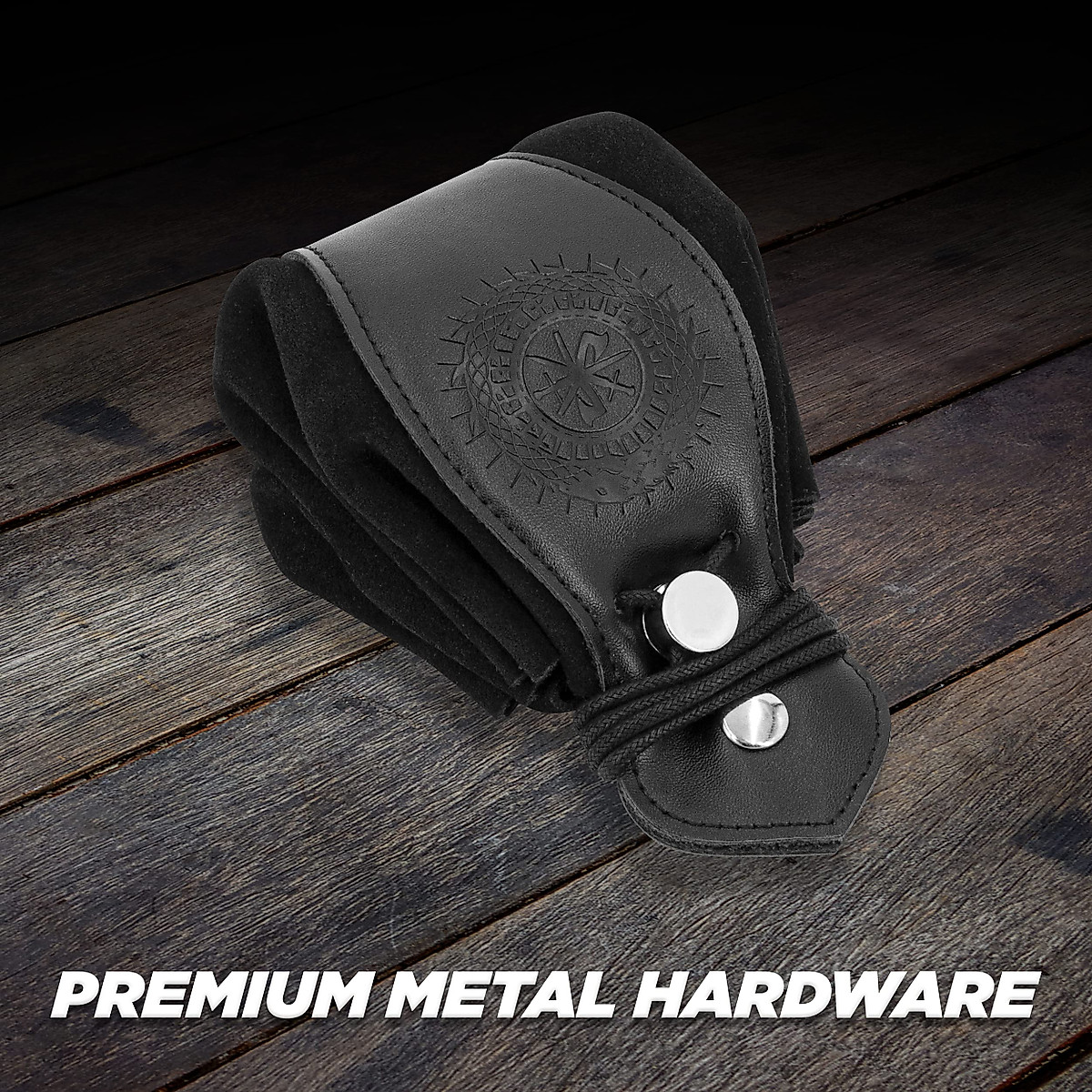 CASEMATIX Leather Dice Bag and Dice Rolling Tray for 50+ RPG Dice - Black DND Dice Bag Leather Drawstring Pouch with Non-Scratch Fabrics, Metal Hardware and Debossed Serpent Design