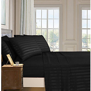 Elegant Comfort Best, Softest, Coziest 6-Piece Sheet Sets! - 1500 Premier Hotel Quality Luxurious Wrinkle Resistant 6-Piece Damask Stripe Bed Sheet Set, Full Black