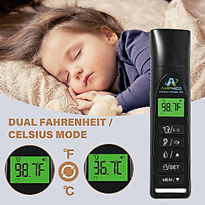 Amplim Baby Thermometer | 3-in-1 Infrared Thermometer for Ear, Forehead & Touchless, FSA/HSA Eligible Accurate Fever Thermometer for Baby, Infants, Toddlers, Kids & Adults | Black Base Stand & Clock