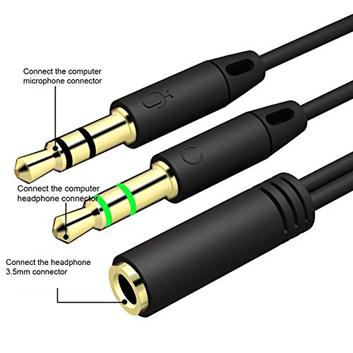 LINASHI 3.5mm Splitter, Headphone Splitter Earphone Adapter Audio 3.5mm Female to 2 Male Jack Aux Cable Black One Size