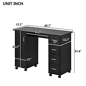 Home Office Desk with Storage, 41.73" Computer Desk with Four Drawers and A Door Modern Simple Style Writing Desk Gaming Sturdy Table Workstation for Home, Reading Room, Office, Bedroom - Black