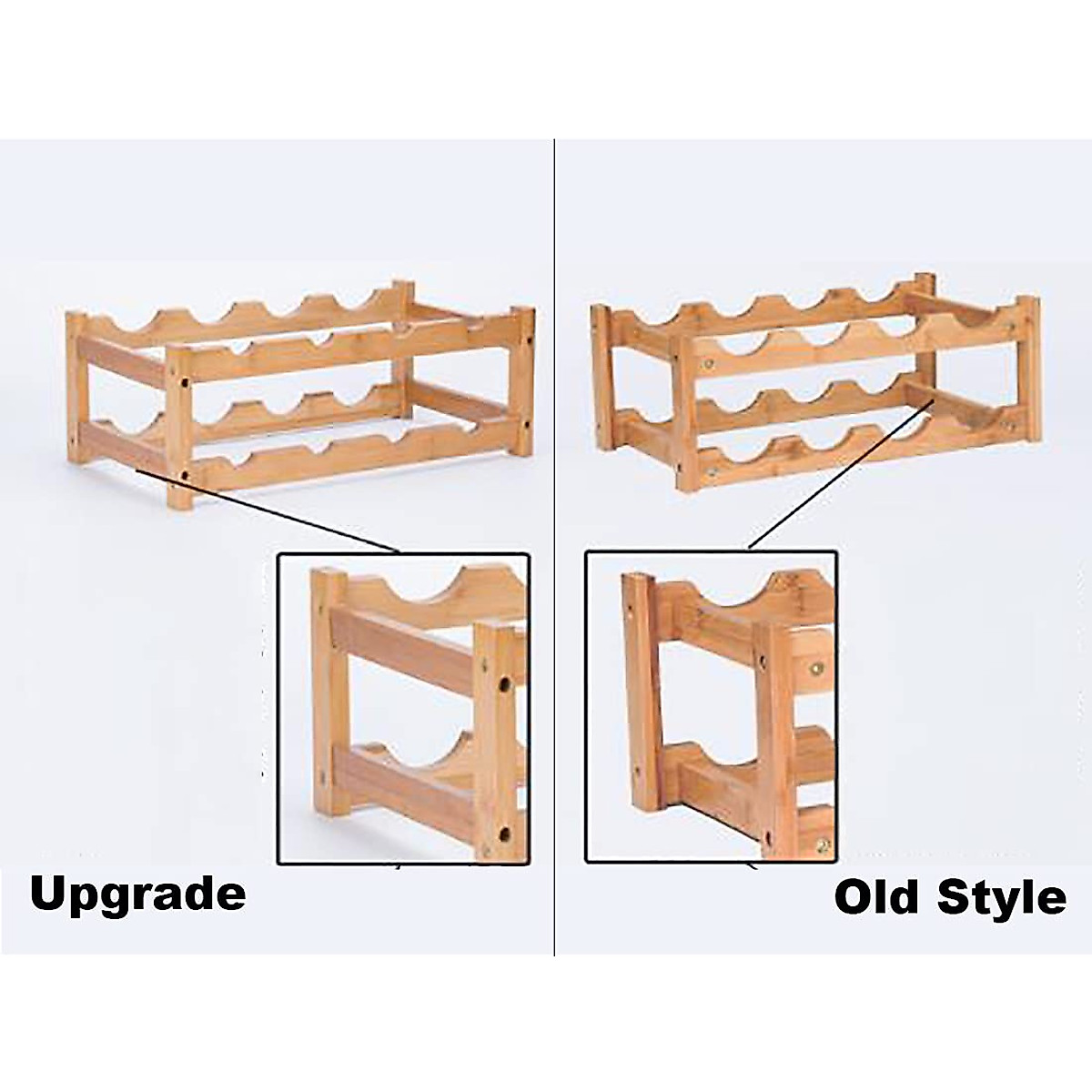 kework 8 Bottles Wine Rack, 2 Tier Nature Bamboo Wine Display Rack, Tabletop Wine Rack, Desktop Countertop Free Standing Wine Storage Shelf (8-Bottle)