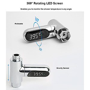 Shower Thermometer Led Digital Display Baby Bath Water Fahrenheit Celsius Thermometer 360°Rotating Screen for Home Bathroom Kitchen (Silver)