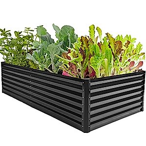 YITAHOME 8x4x2ft Outdoor Raised Garden Bed Kit, Large Stainless Steel Metal Patio Planter Box with 2 Ground Nails, 3 Support Rod, and Safe Edge Curling Design for Plants Vegetables Flowers Fruit,Black