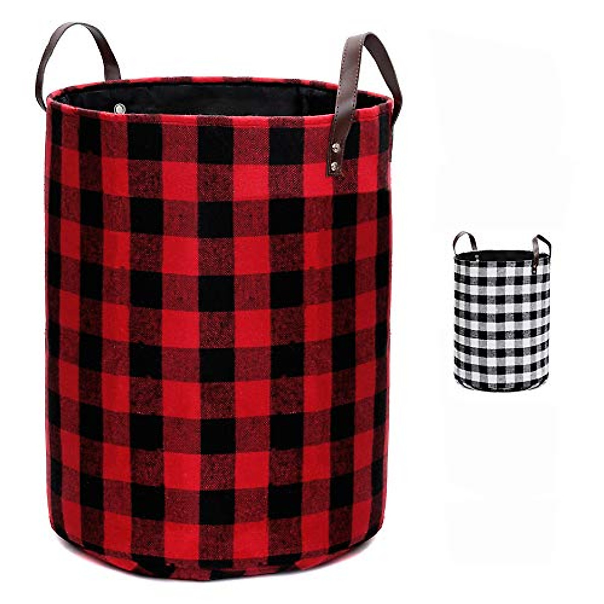 Collapsible Medium Laundry Storage Basket Clothes, Towels, Toys Storage Bin Shelves Organization Decorative Home Organizer, Buffalo Check, Red Black Grid