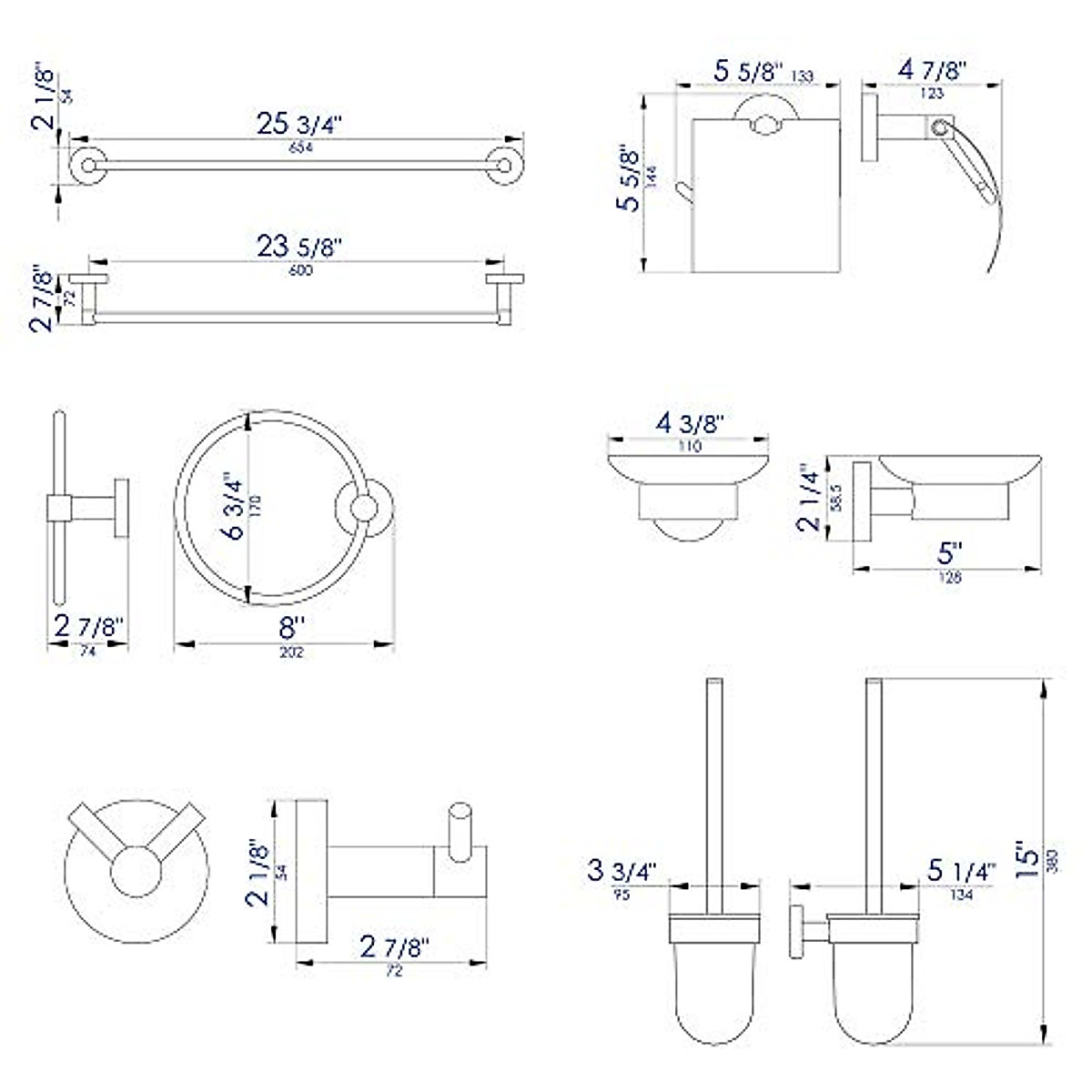ALFI brand AB9513-PC Matching Bathroom Accessory Set (6 Piece), Polished Chrome
