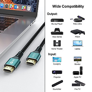 UVOOI 8K HDMI ARC/eARC Cable for Soundbar 6.6FT, eARC HDMI 2.1 Cable, High Speed HDMI Cord 48Gbps 8K@60Hz, 4K@120Hz Dolby Atoms (HDCP 2.2&2.3, 3D, HDR10) for Sound bar, Roku TV, PS5, HDTV, Blu-ray