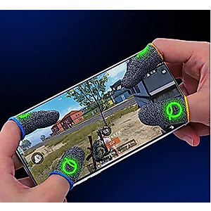 Silver Fiber Blue Stripe Gaming Gloves for Sweaty Hands Finger Sleeves for Mobile Game Controllers (Pack of 2) Anti-Sweat Breathable Thumb Finger Sleeve for League of Legend, PUBG, Rules of Survival