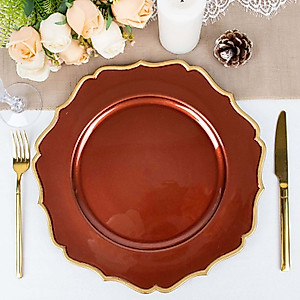 Efavormart 6 Pack | Terracotta & Gold 13" Round Scallop Rim Plastic Charger Plates, Tabletop Dinnerware Decor