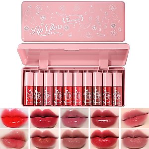 Alisesun 10 Colors Lip Tint Stain Set, Korean Plumping Lip Gloss Watery Lip Stain, Multi-use for Mini Liquid Lipstick & Cheek Tint Long Lasting Vivid Color #02