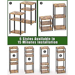 MINOSYS End Table Nightstands Set of 2, 3-Tier Bedside Tables, Nightstand Accent Table for Couch, 5-Tier Shelf Bookcase, Living Room, Bedroom, Rustic Brown and Black, Easy Assembly.