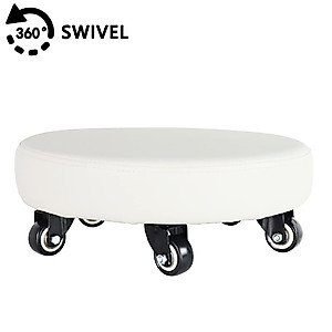 WKWKER Modern Roller Seat 360° Rotating PU Leather Rolling Stool Floor Stools with Universal Caster Ottoman Step Stools Fitness Sport H：4.7" Swivel Wheels for Home Garage Shop (Black)