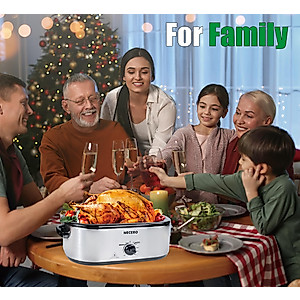 NECERO Roaster Oven 28 Quart Electric, Electric Roaster Pan with Visible&Self-Basting Lid, Large Stainless Steel Electric Turkey Roaster Oven Defrost Warm Function, Removable Pan Rack, Up To 24LB