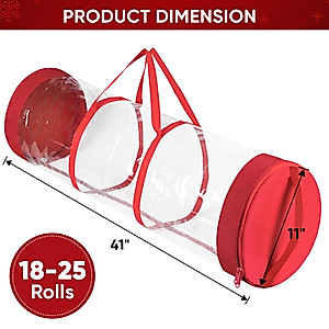 BALEINE Christmas Wrapping Paper Organizer Storage, 41" Gift Wrapping Paper Storage Containers, Clear PVC with Durable 600D Oxford Fabric Gift Wrap Paper Holder Fits 18-25 Rolls, Grey