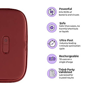 Homedics UV Clean Phone Sanitizer, UV Light Sanitizer, Fast Germ Sanitizer for Cell Phone, Makeup Tools, Credit Cards, Keys, Glasses, Kills 99.9% of Bacteria & Viruses, Red