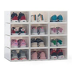 YWHGPI2014 Transparent shoe box 12pack (white) Shoes Organizers Plastic Thickened Foldable Dustproof Storage Box Combined Shoe Cabinet