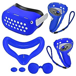 VR Accessories,Silicone face Cover,Shell Cover,Touch Controller Grip Cover,Silicone Handle Strap Combo,Protective Lens Cover Compatible with Oculus Quest 2