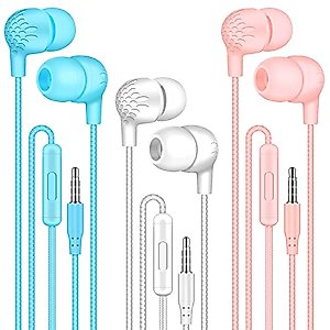 HoneyAKE Wired Earbuds Headphones with Microphone 3 Pack, in-Ear Headphones, 3.5mm Jack Noise Isolating Wired Earbuds Heavy Bass Stereo Volume Control for Android, iPhone, Samsung, Computer, iPad,MP3
