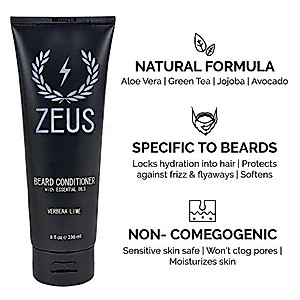 ZEUS Deluxe Beard Wash & Care Set – With Beard Wash, Refined Beard Oil & Palm Beard Brush (Verbena Lime)