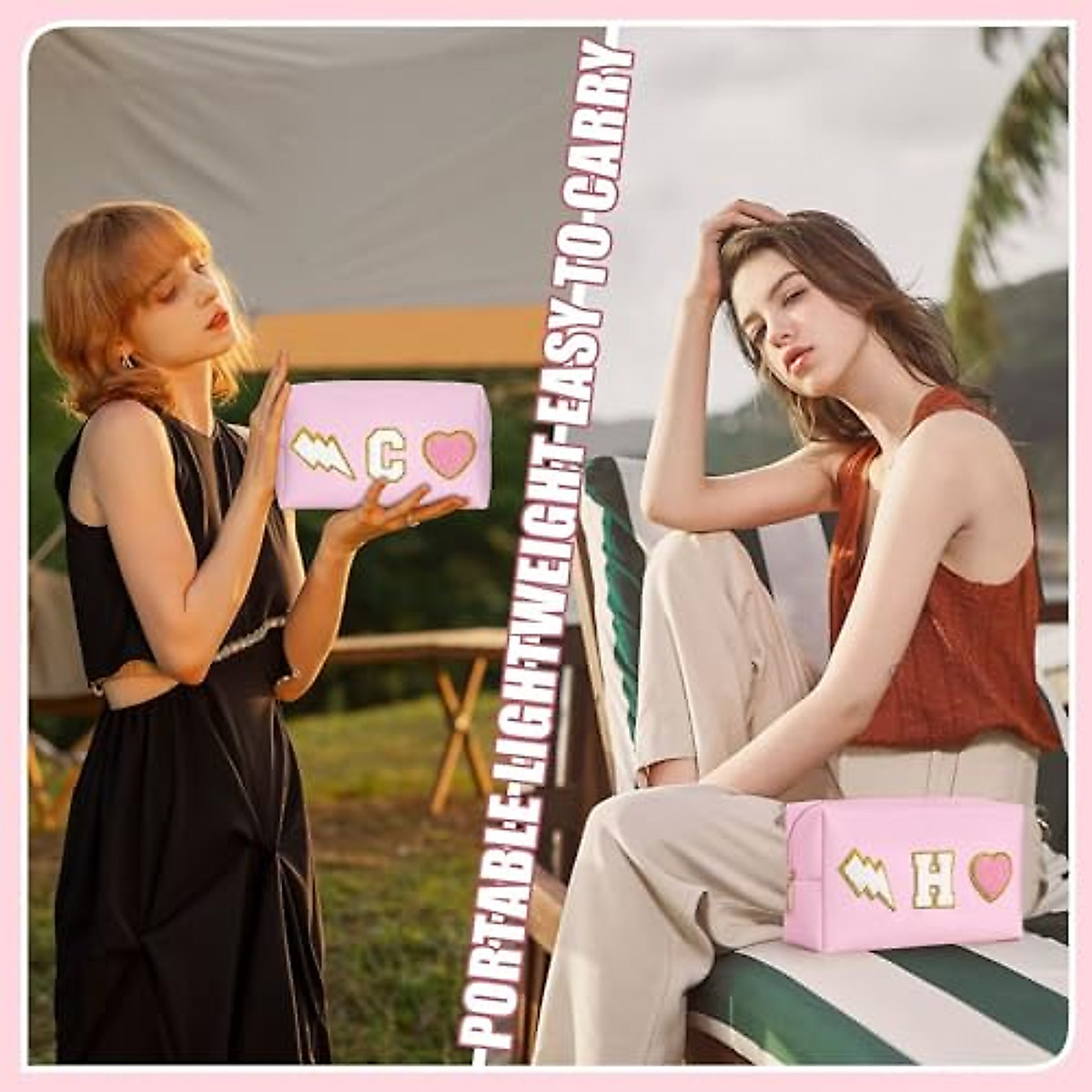 TOPEAST Initial Cosmetic Bag for women, Preppy Makeup Bag Chenille Letter Pouch, Monogrammed Birthday Gifts for Girls, Teen Girl Gifts Trendy Stuff, Pink S