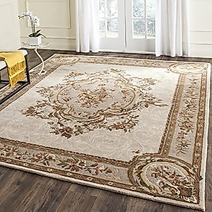 SAFAVIEH Empire Collection 9'6" x 13'6" Ivory / Light Grey EM414C Handmade Traditional European Premium Wool Area Rug