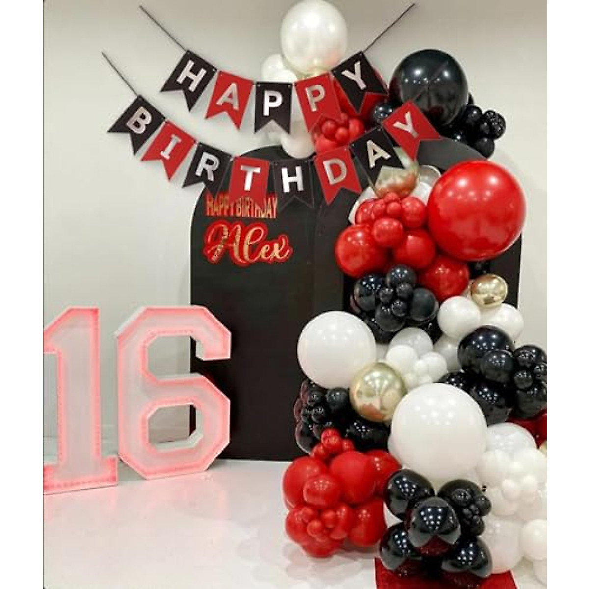Red Silver Black Happy Birthday Banner Sign Decorations for Boys Girls Men Women Anniversary Birthday Party Garland Backdrop Supplies Nursery Hanging Décor